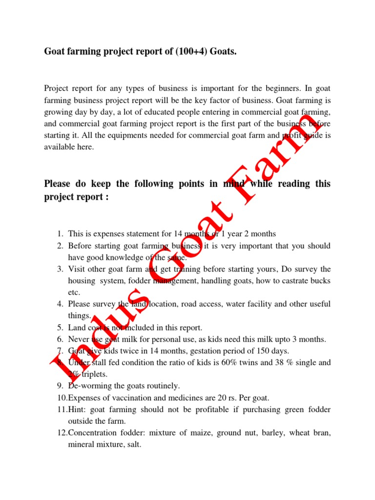 Goat Farming Project Report of (100+4) Goats | PDF | Goat | Twin