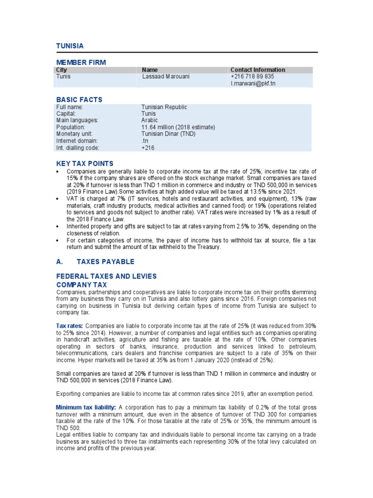 Tunisia Tax Guide - 2019 - 0 | PDF | Value Added Tax | Capital Gains Tax