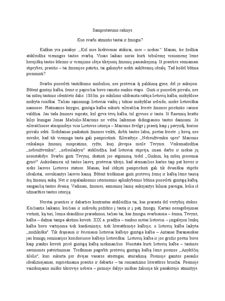 Kuo Svarbi Atmintis Tautai Ir Zmogui Rasinys (Mokslobaze - LT) | PDF