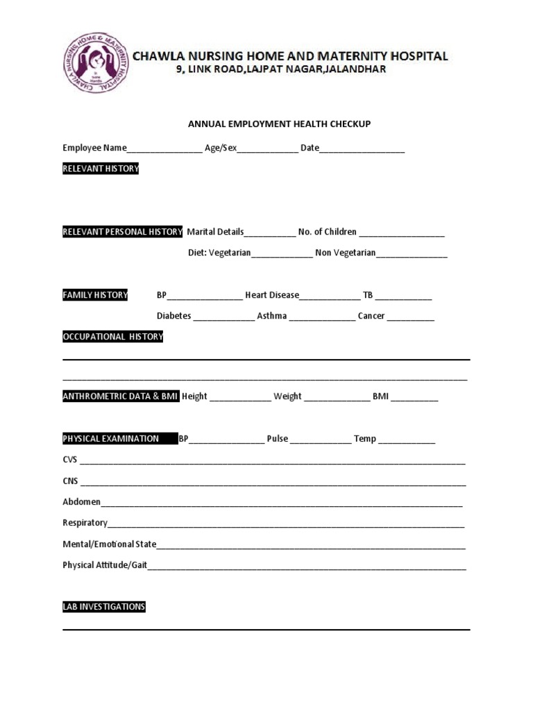 Annual EMPLOYMENT HEALTH CHECKUP | PDF