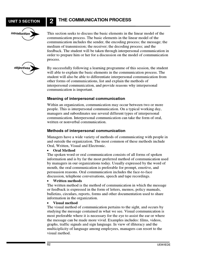 The Communication Process: Unit 3 Section | PDF | Interpersonal ...