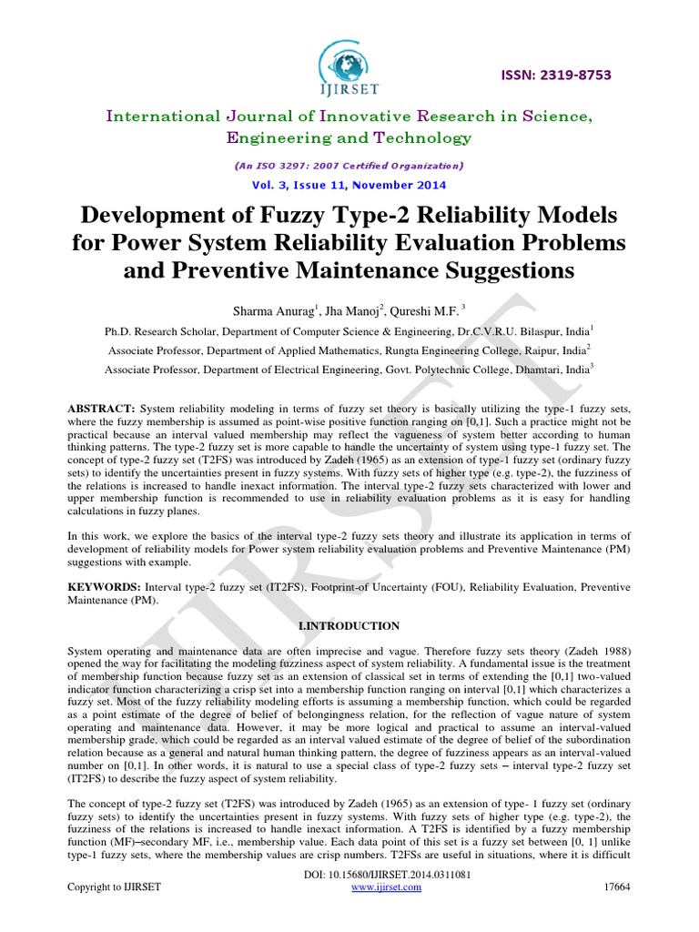 Development of Fuzzy Type-2 Reliability Models For Power System Reliability Evaluation Problems ...