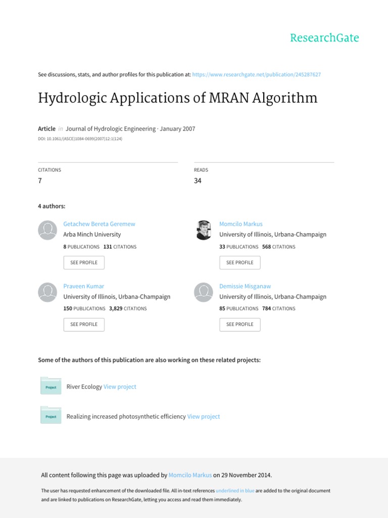 Hydrologic Applications of MRAN Algorithm | PDF | Artificial Neural ...