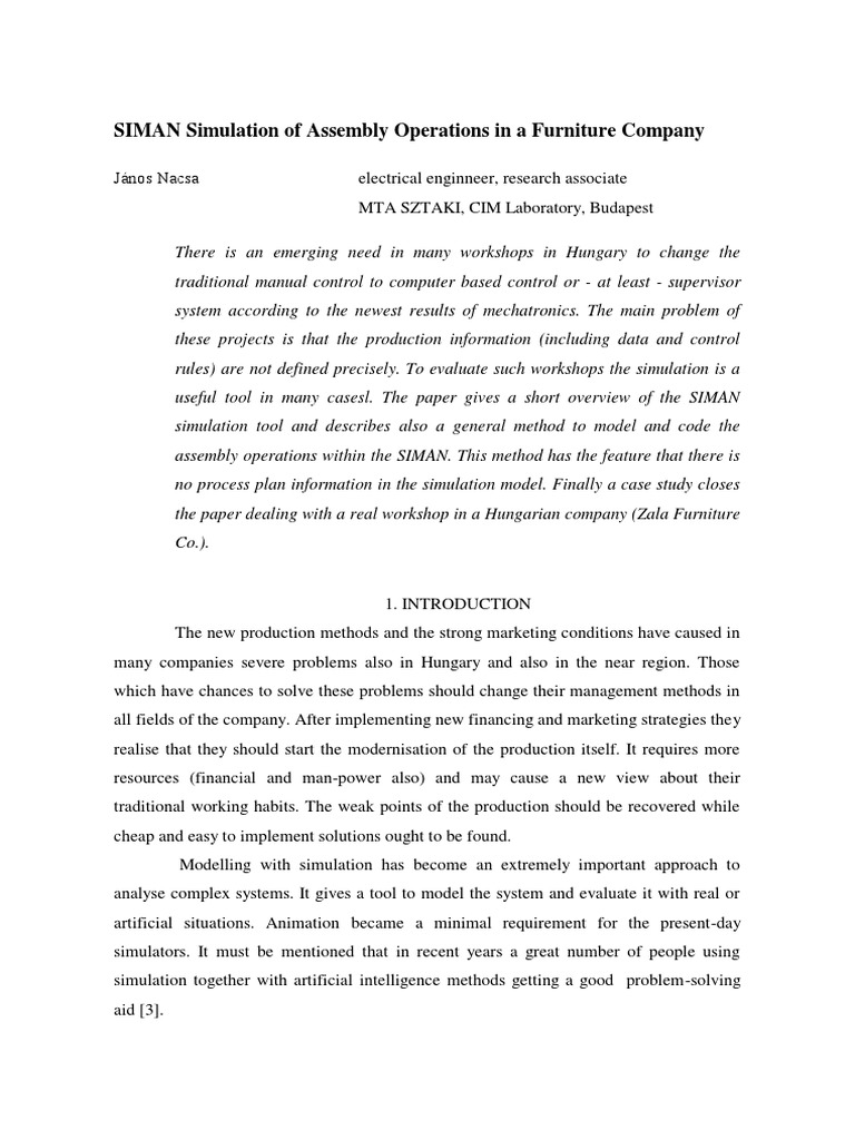 SIMAN Simulation of Assembly Operations in A Furniture Company | PDF | Simulation | Conceptual Model