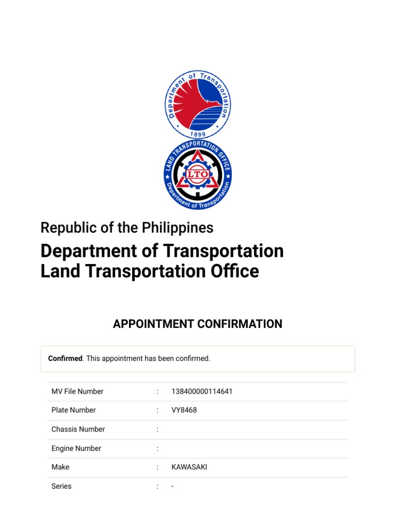 Department of Transportation Land Transportation O Ce: Republic of The ...