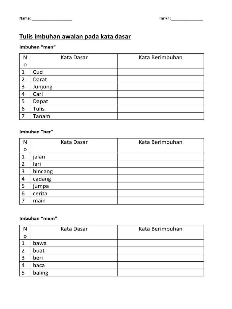 Latihan Imbuhan Awalan untuk Siswa | PDF