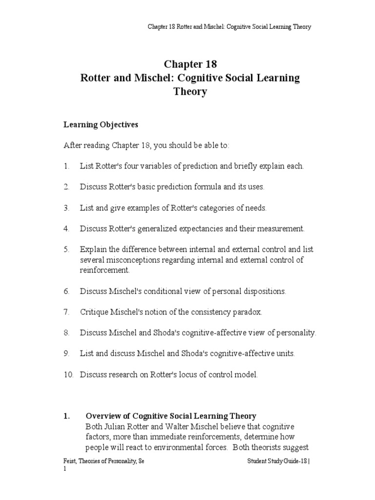 Ch. 18 Rotter and Mischel PDF | PDF | Reinforcement | Learning Theory ...