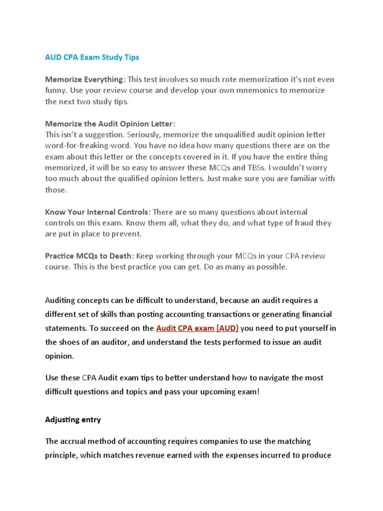 AUD CPA Exam Study Tips | PDF