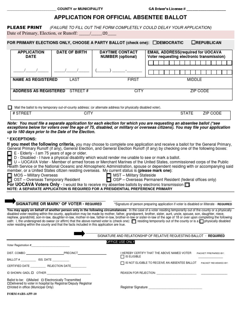 Absentee Ballot Application | Absentee Ballot | Voting
