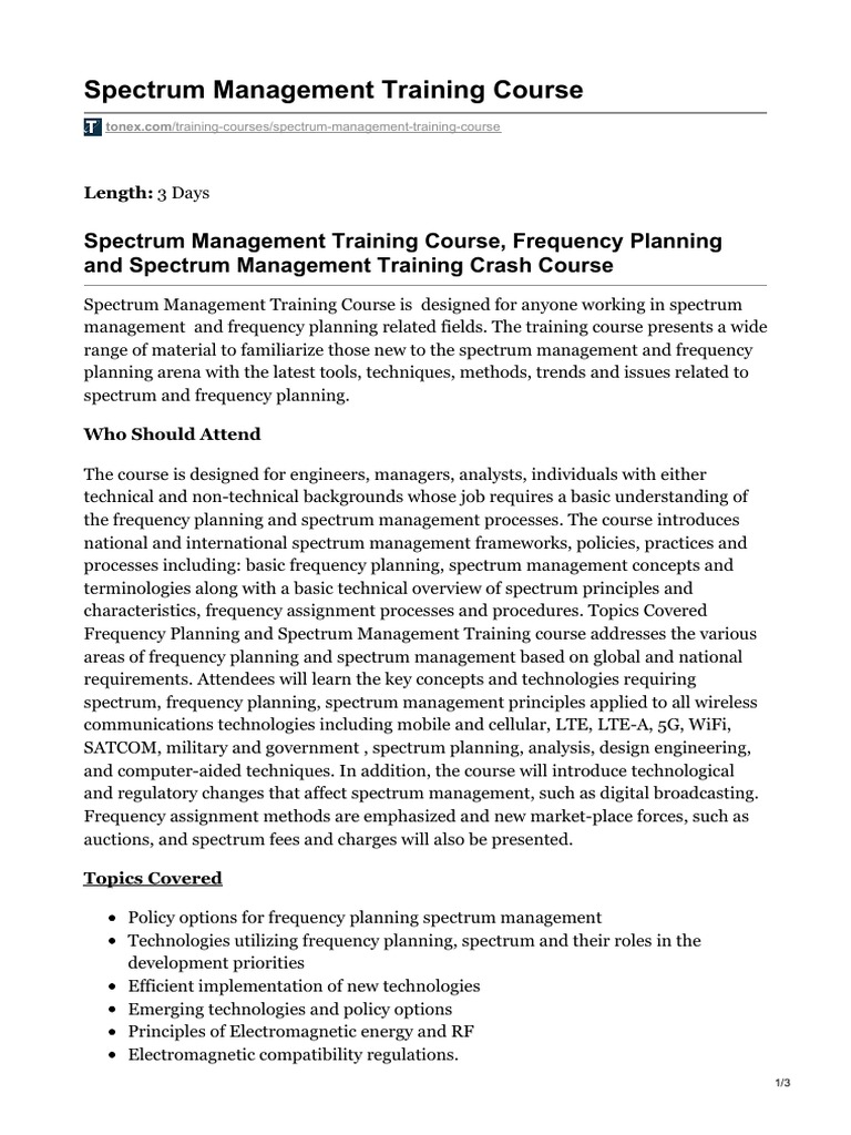 Spectrum Management Training Course PDF | PDF | Radio Spectrum ...