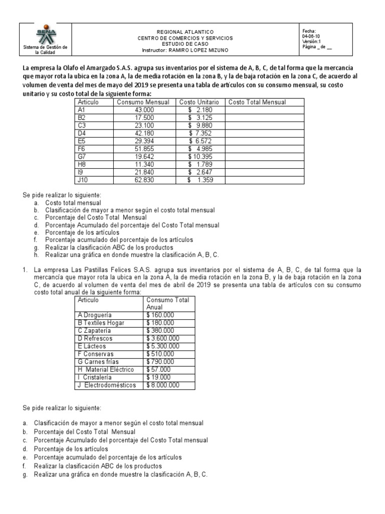 Ejercicio de Clasificación ABC | PDF
