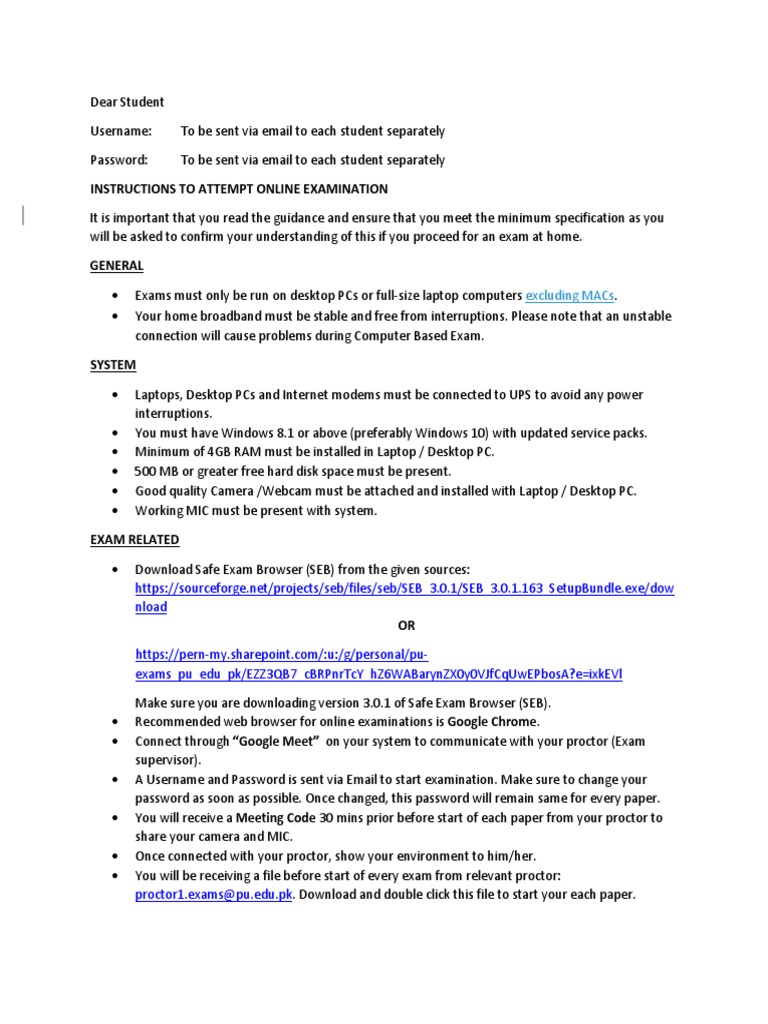 Online Exam Instructions for Students | PDF | Desktop Computer ...