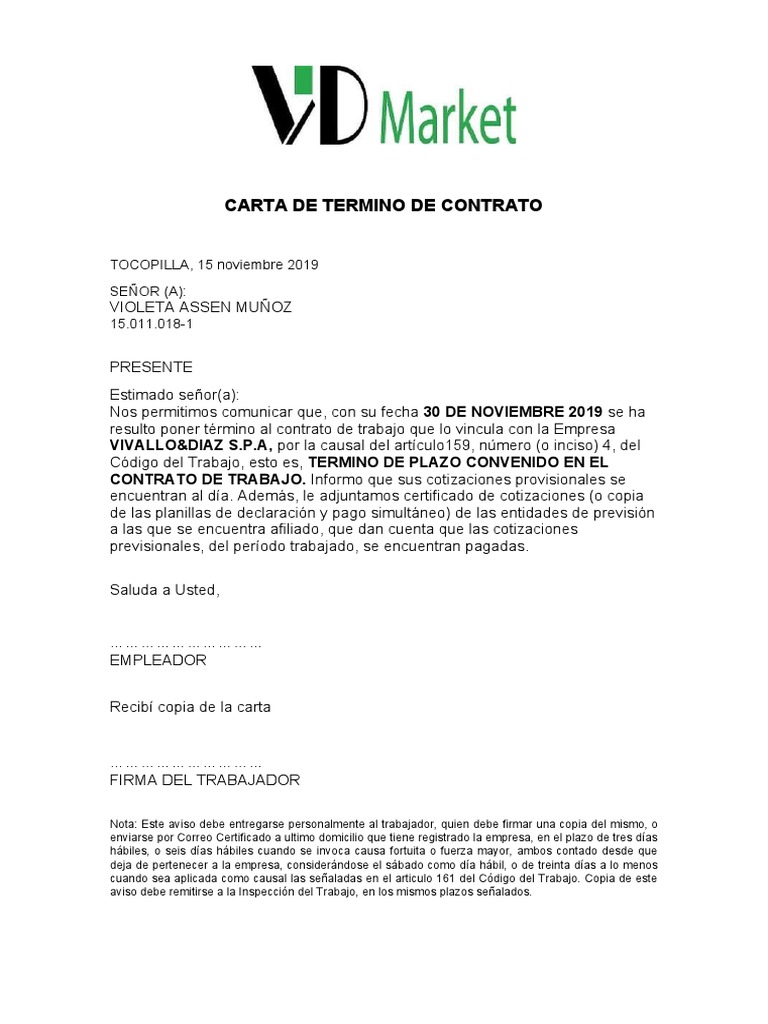 Carta de Termino de Contrato | PDF
