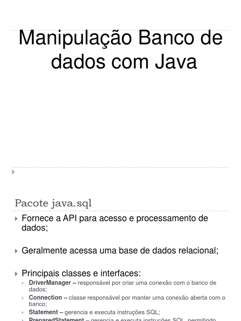 Manipulação de Banco de Dados Com Java | PDF | SQL | Bancos de dados
