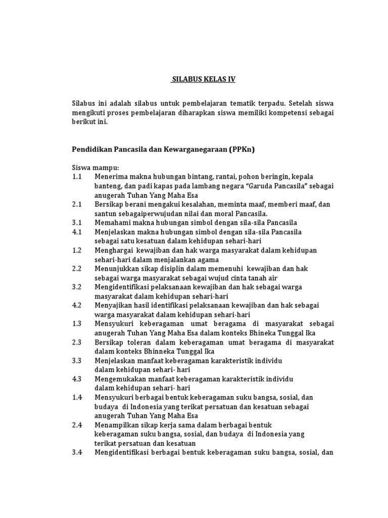 Silabus Kelas Iv | PDF
