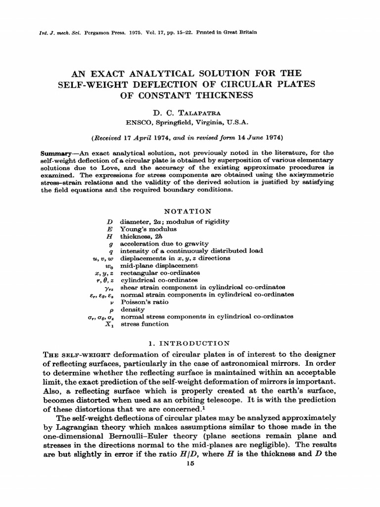 Self Weight Deflection of Circular Plates | PDF | Stress (Mechanics ...