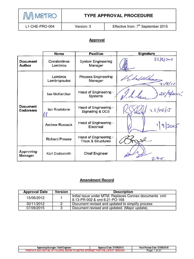 L1-CHE-PRO-004 - Type Approval Procedure | PDF | Safety | Specification ...