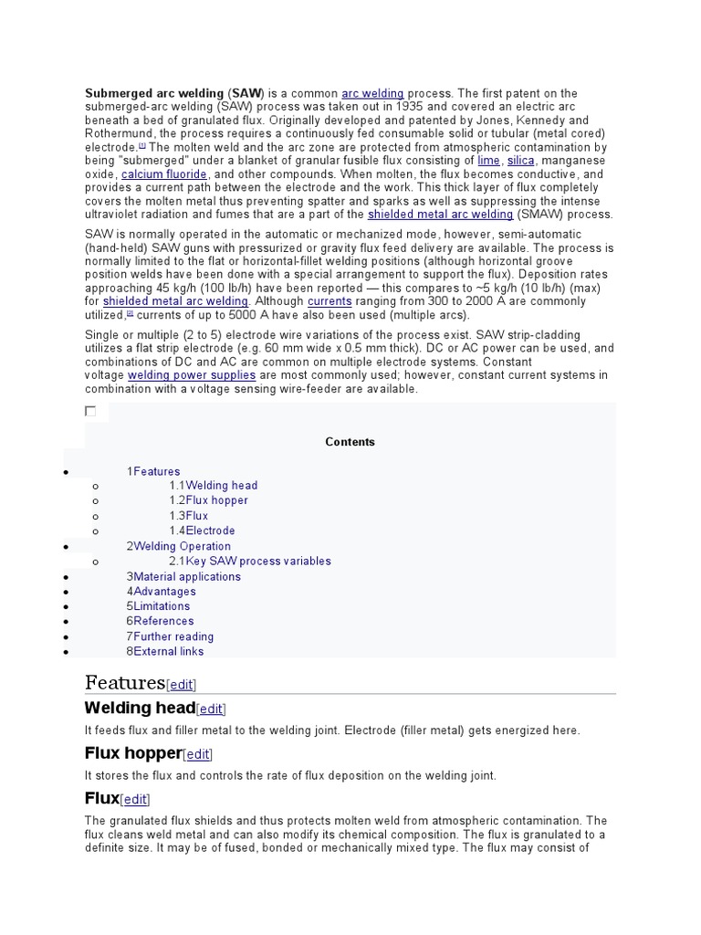 Features: Submerged Arc Welding (SAW) Is A Common | PDF | Metals ...
