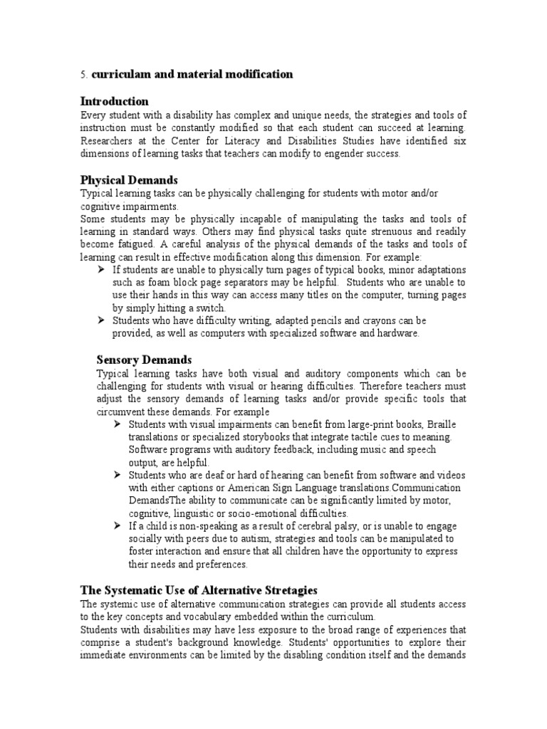 Curriculam and Material Modification | Download Free PDF | Disability ...