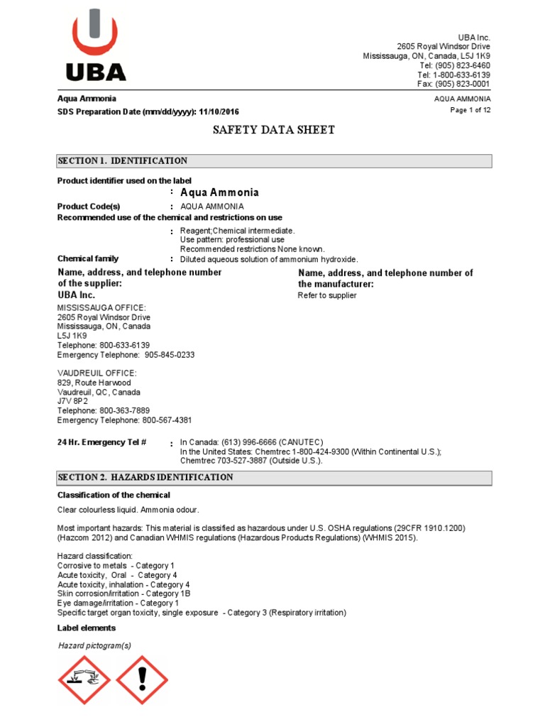 Safety Data Sheet: Aqua Ammonia | PDF | Toxicity | Firefighting