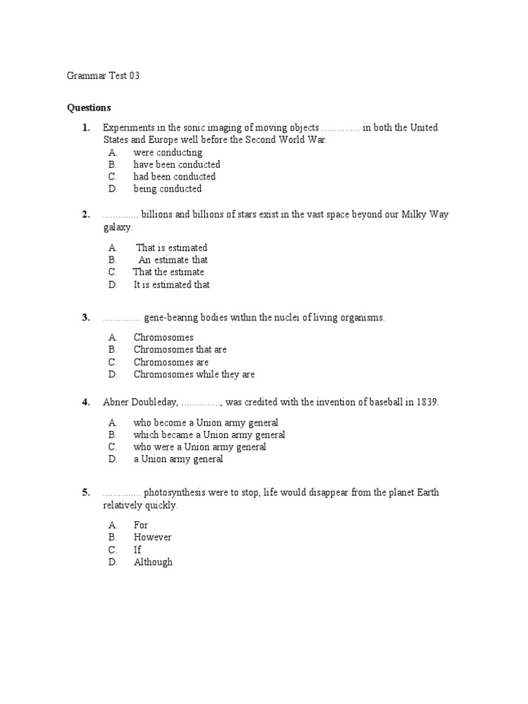 English Grade 12 - Grammar Test 03 | Download Free PDF | Physical ...