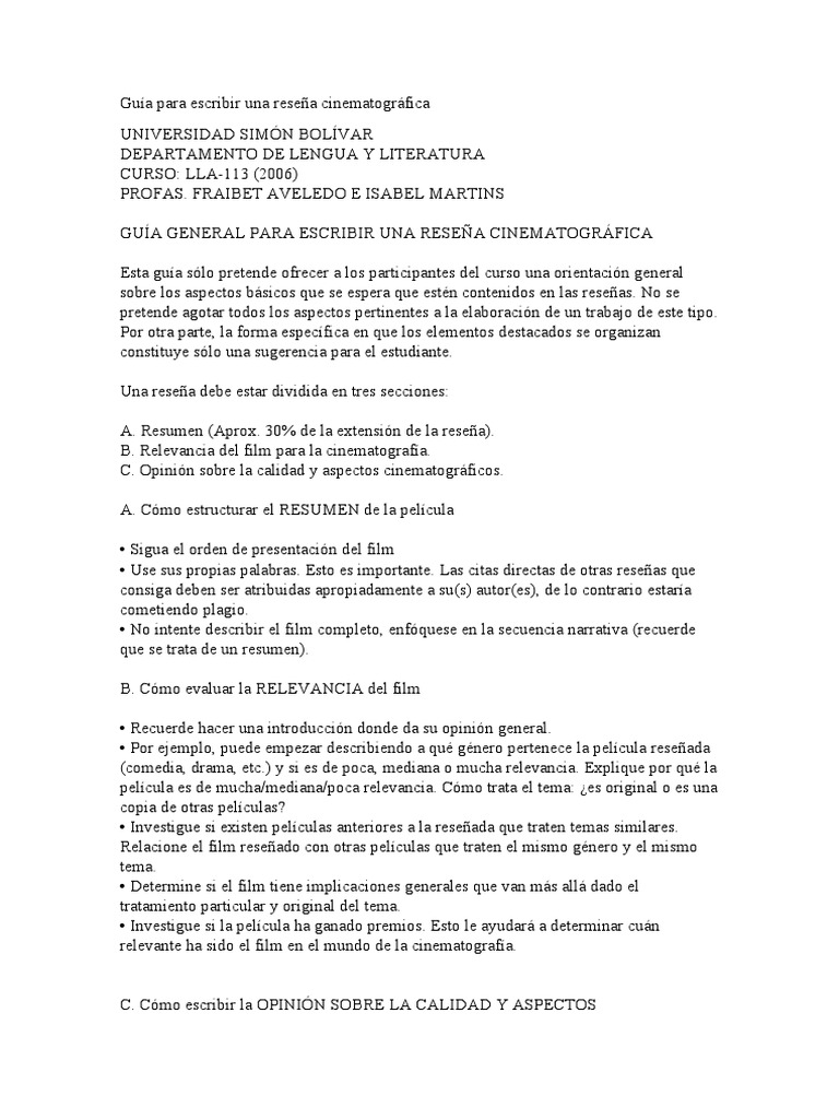Cómo escribir una reseña cinematográfica: Una guía paso a paso | PDF ...