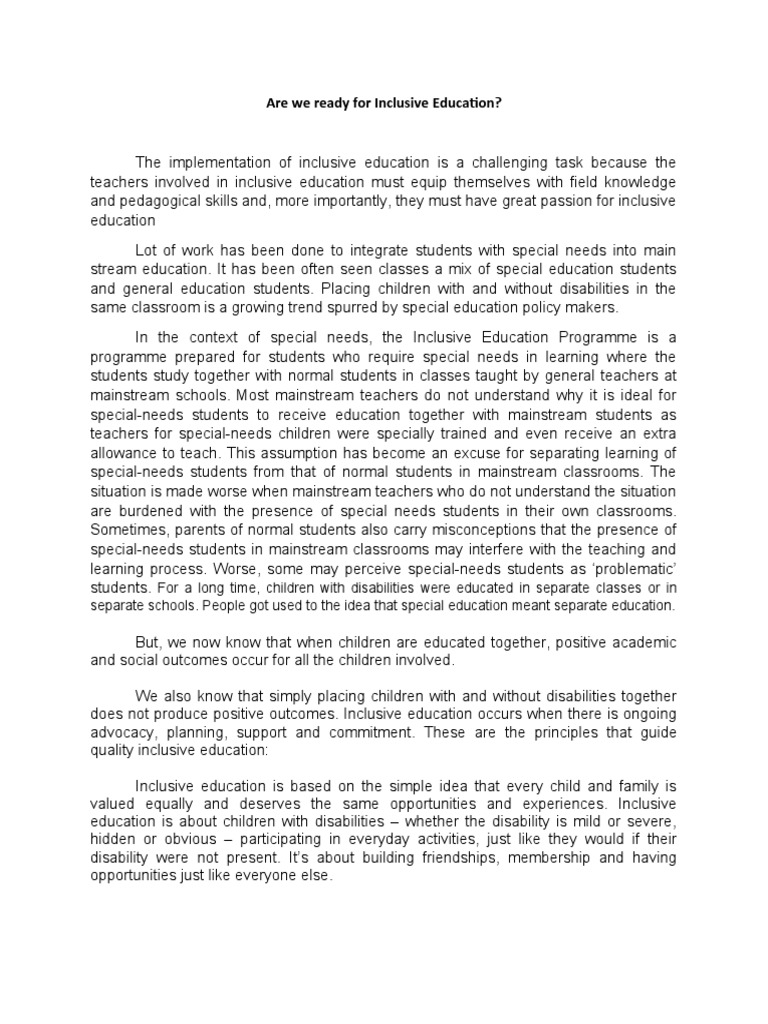 Preparing Teachers for Inclusive Education: Examining the Need for ...