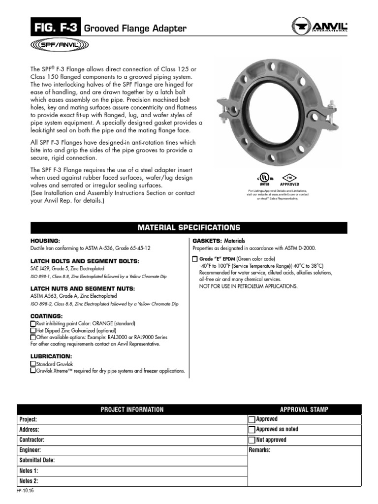 FIG. F-3: Grooved Flange Adapter | PDF | Pipe (Fluid Conveyance) | Nut ...