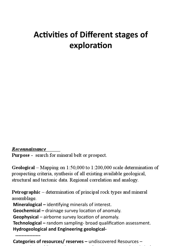 Activities of Different Stages of Exploration | PDF | Geology | Mining