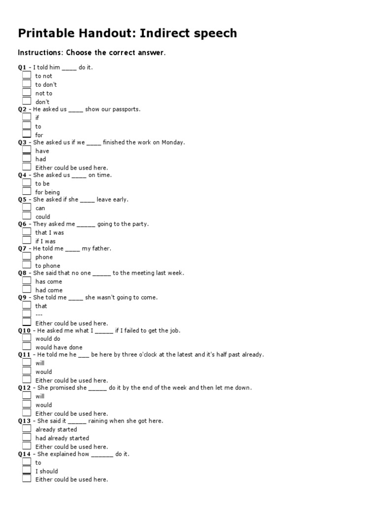 Indirect Speech - Printable Teacher Handout - UsingEnglish | PDF