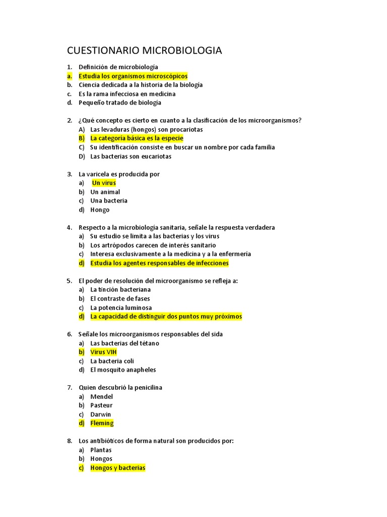 Cuestionario Microo Pdf Las Bacterias Microbiología