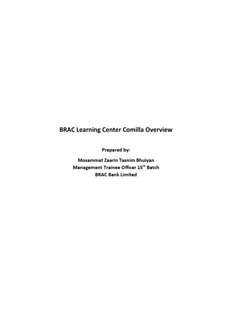 BRAC Learning Center Comilla Overview | PDF | Microfinance | Wash
