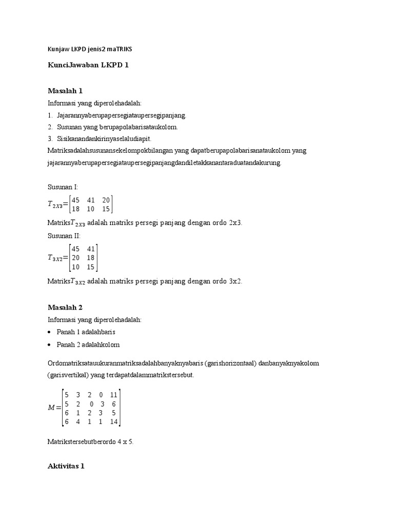 Kunjaw LKPD Jenis2 maTRIKS | PDF