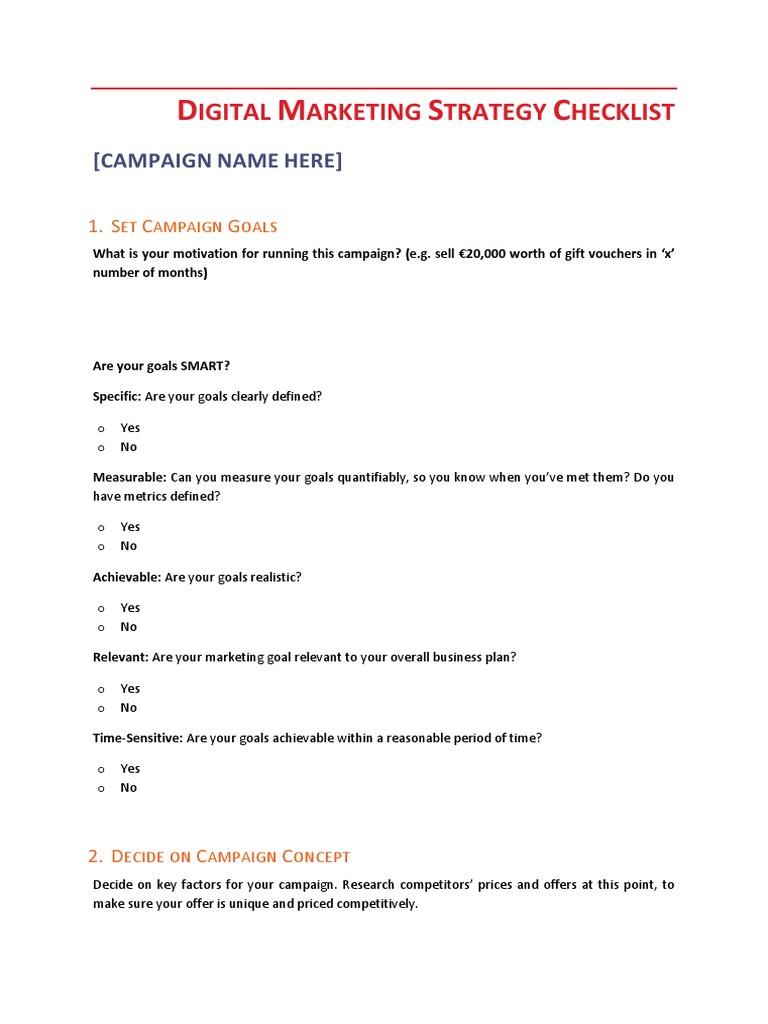 Digital Marketing Campaign Checklist | PDF | Advertising | Digital ...