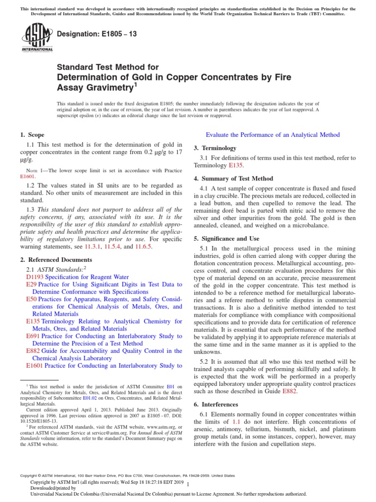 E1805.29646 Determination of Gold in Copper Concentrates by Fire Assay ...