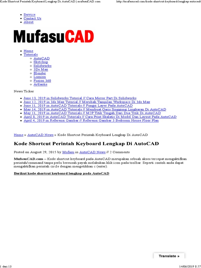 Kode Shortcut Perintah Keyboard Lengkap Di AutoCAD - mufasuCAD | PDF
