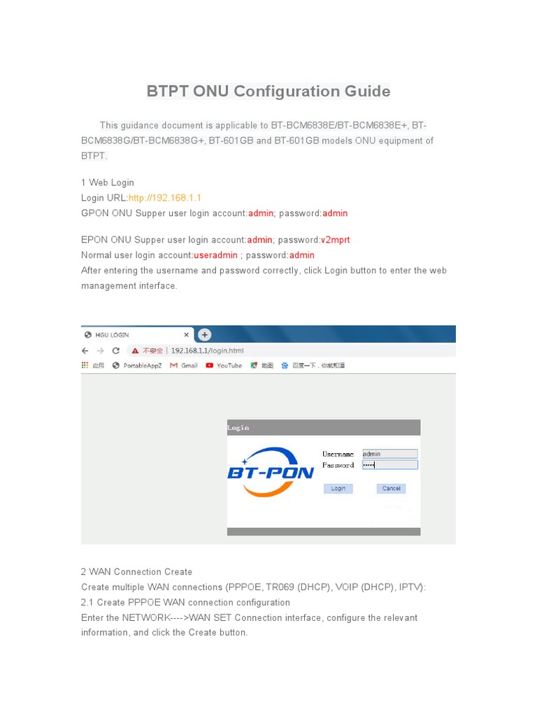 BTPT ONU Configuration Guide | PDF | Wi Fi | Wireless Lan