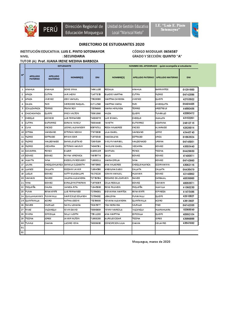 Directorio de Estudiantes 2020 | PDF
