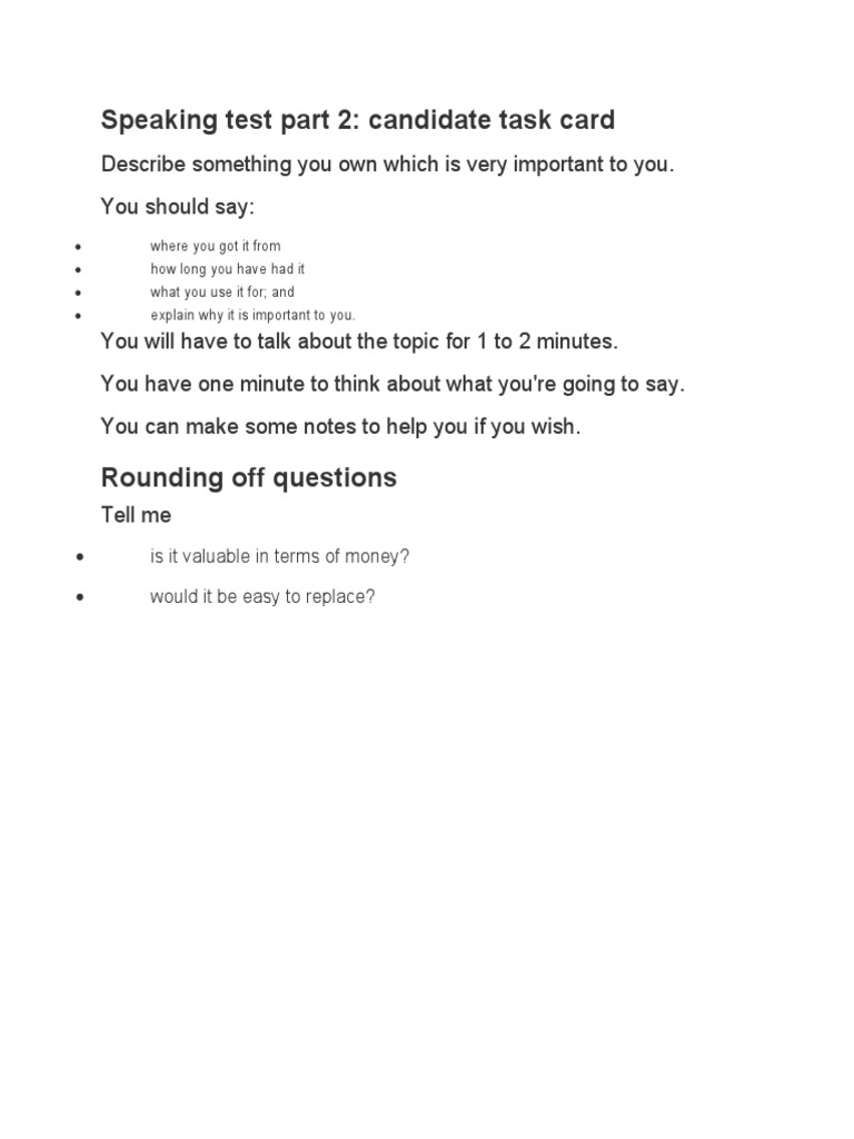 Speaking Test Part 2 Task Card | PDF