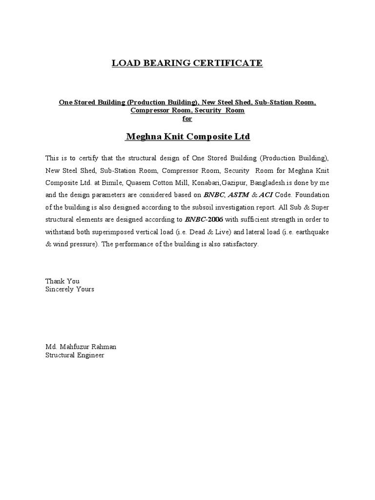 Load Bearing Certificate Sublime Greentax | PDF