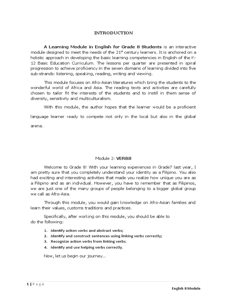 A Learning Module in English For Grade 8 Students Is An Interactive ...