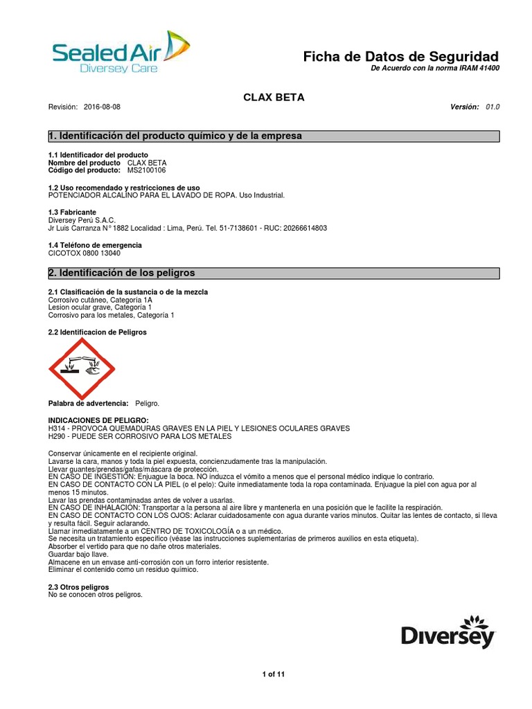 Clax Beta - MSDS | PDF | Agua | Química