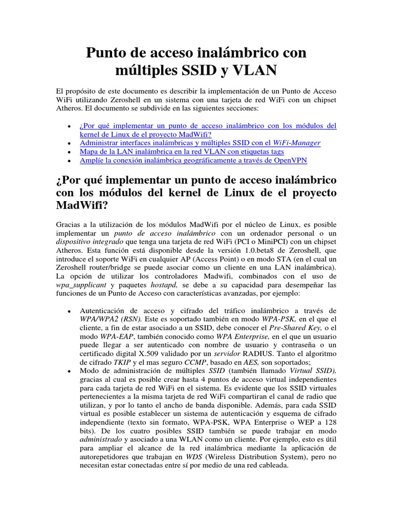 Access Point Multiple Ssid Spanish | PDF | Punto de acceso inalámbrico ...
