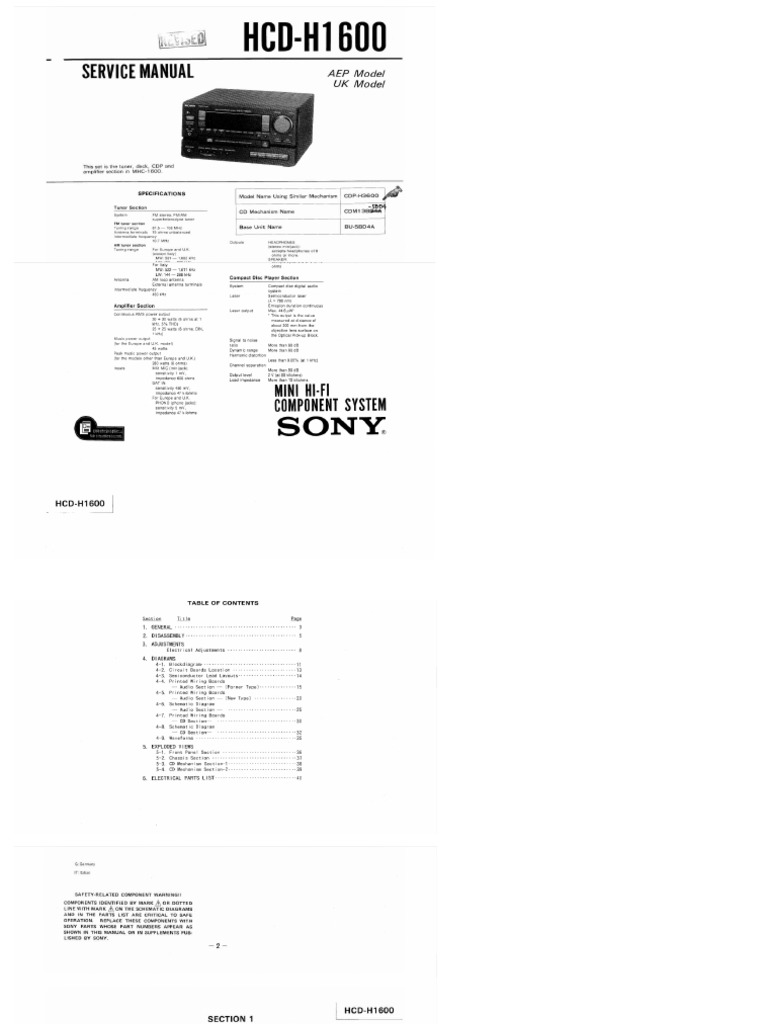 Schem Diagram Sony HCD H1600 | PDF