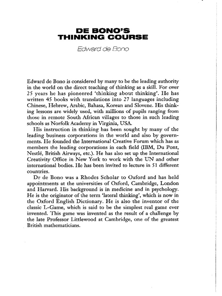 Edward de Bono - de Bono's Thinking Course (BBC Books) | PDF