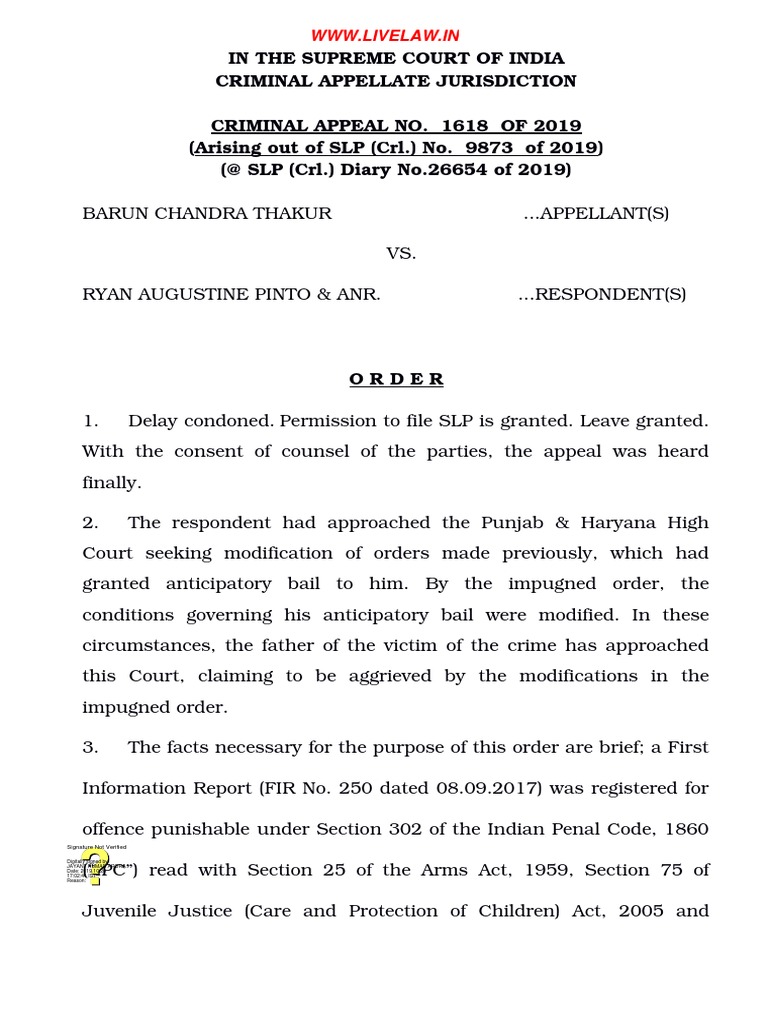 Barun Chandra Thakur V Ryan Augustine Pinto | PDF | Bail | Criminal ...