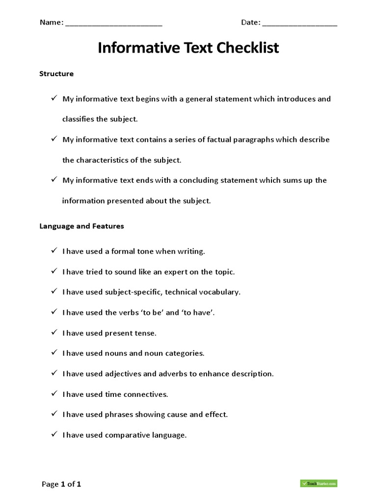 Informative-Text-Checklist - Structure-Language-And-Features-Adobe ...