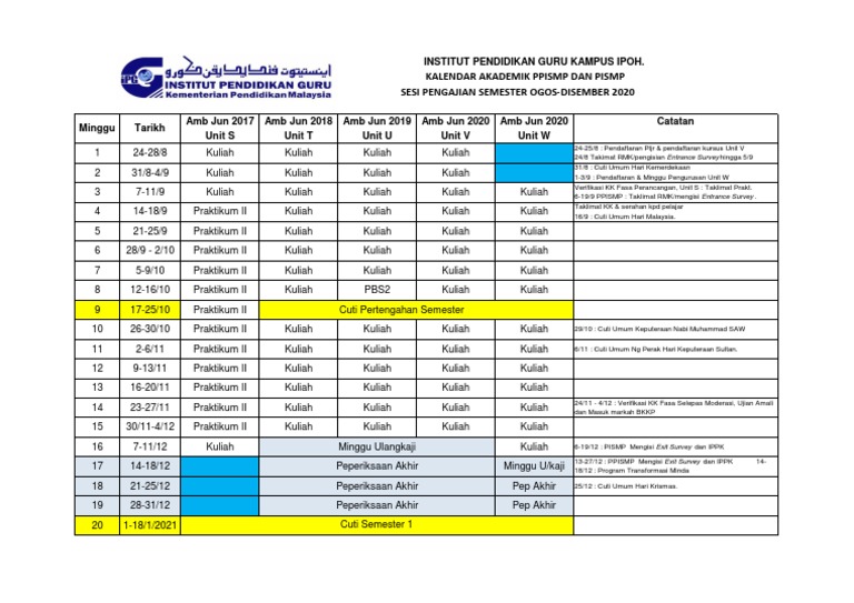 Kalendar Akademik PPISMP - PISMP | PDF