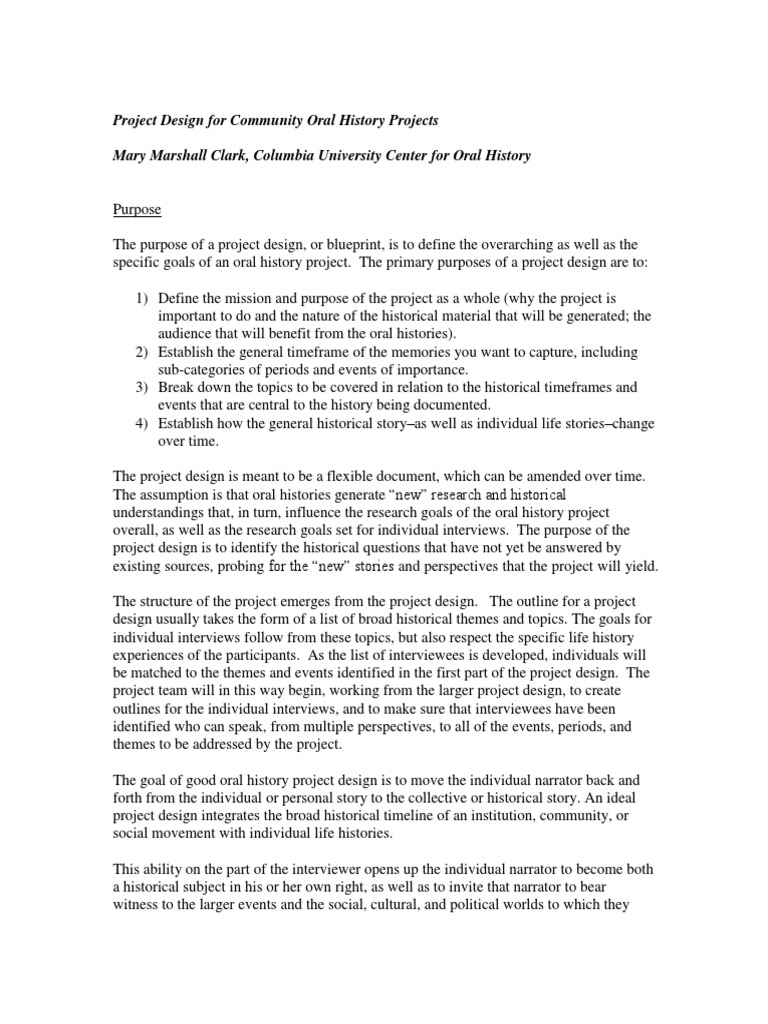 Project Design Community Oral History Projects | PDF | Oral History ...