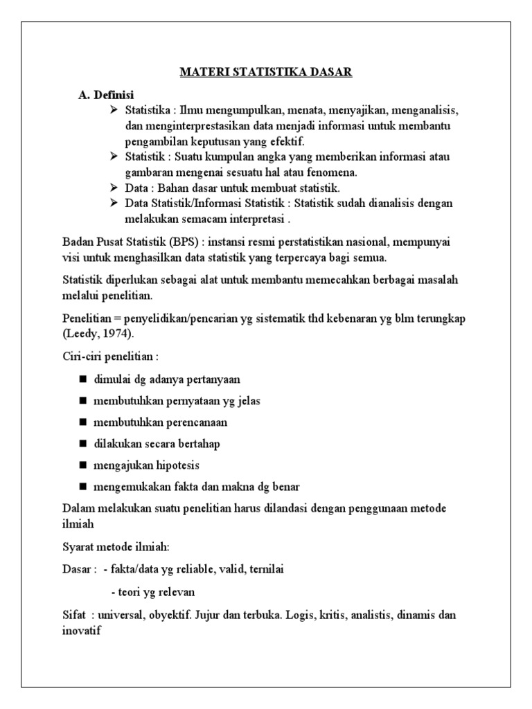 Materi Statistika Dasar Kuliah | PDF